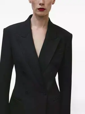 Another Tomorrow Satin-lapel Double-breasted Jacket