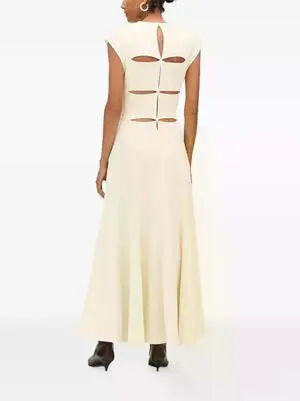 Another Tomorrow Double-face Wool V-neck Sleeveless Cutout Dress