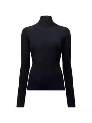 Another Tomorrow Ribbed Turtleneck Long Sleeve Sweater - Black
