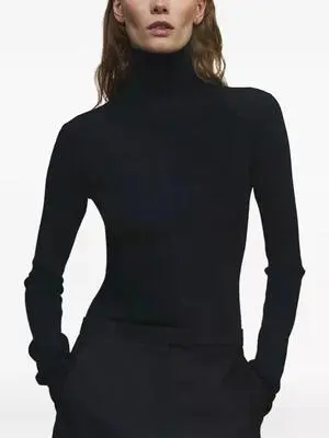 Another Tomorrow Ribbed Turtleneck Long Sleeve Sweater
