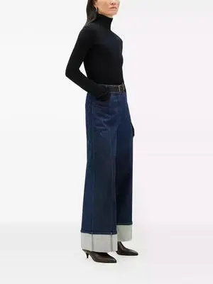Another Tomorrow Cuffed Seamed Wide-leg Jeans