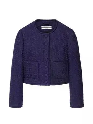 Another Tomorrow Cropped Tweed Jacket - Blue