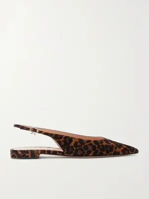 GIANVITO ROSSI Robbie Leopard-print Suede Slingback Flats - Animal Print