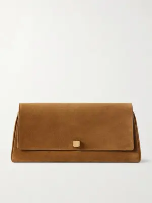 Khaite Audrey Suede Clutch Bag With Gold Tone Clasp - Brown