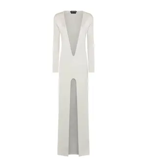 TOM FORD Knitted Plunge-neck Maxi Dress - Silver