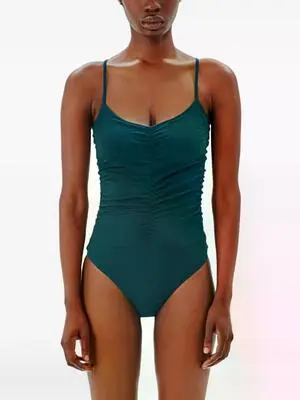 Another Tomorrow Shirred Sleeveless Bodysuit
