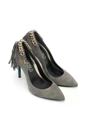 LORIBLU Suede Chain Fringe Pointed Toe Stiletto Pumps