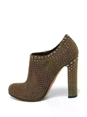 Prada Studded Suede Ankle Boots - Brown