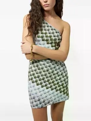 Missoni One-shoulder Chevron Knit Dress - Green