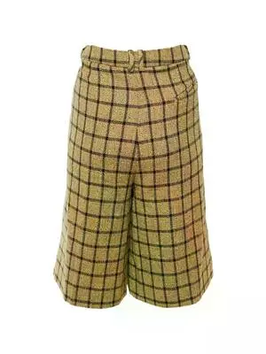 GANNI Checked Pleated Tweed Shorts