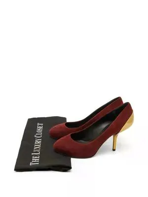 GIUSEPPE ZANOTTI Burgundy Suede Platform Pumps With Gold-tone Metal Heel - Red