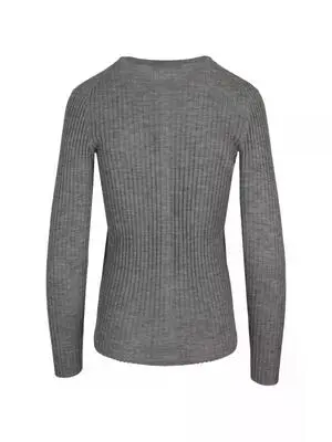 LA ROSE Ribbed Knit Round-neck Cardigan - Grey