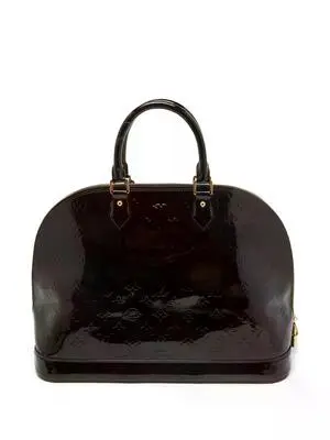 LOUIS VUITTON Monogram Embossed Patent Leather Alma Tote Bag - Brown
