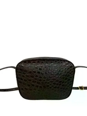 FERRAGAMO Croc Embossed Leather Vara Crossbody Bag