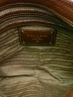 Prada Canvas Crossbody Bag With Leather Trim