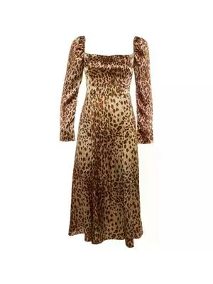 REFORMATION Animal Print Silk Midi Dress - Neutrals