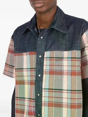 (DI)VISION Check-panel Denim-weave Shirt