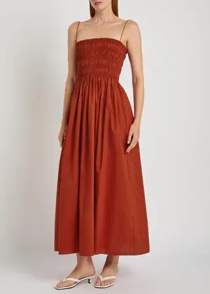 Matteau Shirred Cotton-poplin Midi Dress