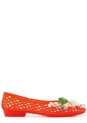 HEAVENLY JELLY Flower Embellished Jelly Ballet Flats - Red