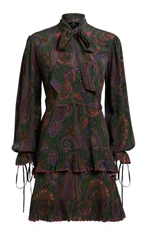 Etro Paisley Print Tie Neck Tiered Dress - Multi