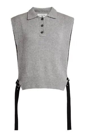LANVIN Sleeveless Cashmere-blend Jumper With Polo Collar - Light Grey