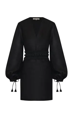 ANDRES OTALORA Belted Linen Mini Dress - Black