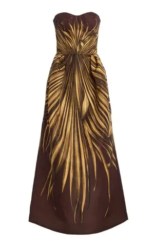 Oscar De La Renta Palm-printed Faille Maxi Dress - Brown