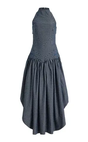 TOLU COKER Houndstooth Open-back Maxi Dress - Navy
