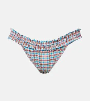 Faithfull The Brand Esterel Checked Ruffled Bikini Bottoms - Blue