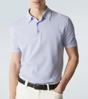 Brioni Cotton Pique Polo Shirt - Blue