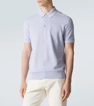 Brioni Cotton Pique Polo Shirt - Blue