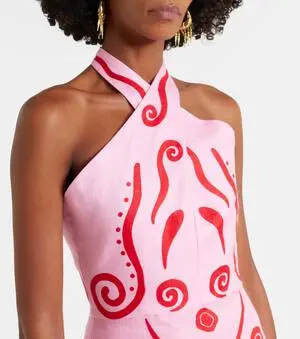 CALA DE LA CRUZ Printed Linen Mini Dress