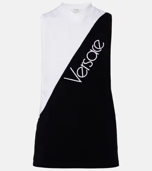 Versace Logo Embroidered Cotton-blend Tank Top - Black