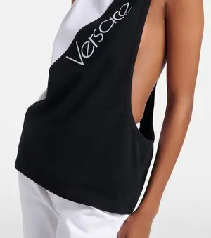Versace Logo Embroidered Cotton-blend Tank Top