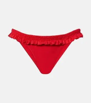 Faithfull The Brand Esterel Ruffled Bikini Bottoms - Red