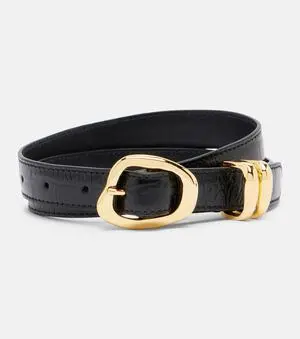 AMANU Croc-effect Leather Belt - Black