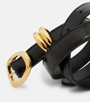 AMANU Croc-effect Leather Belt - Black
