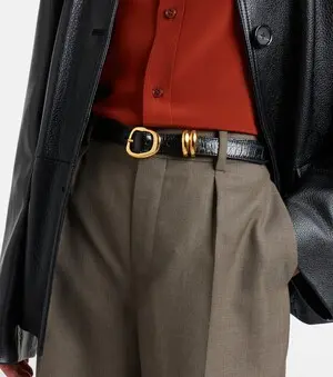 AMANU Croc-effect Leather Belt - Black