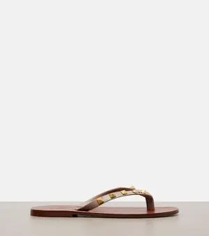 Valentino Garavani Rockstud Leather Thong Sandals - Beige