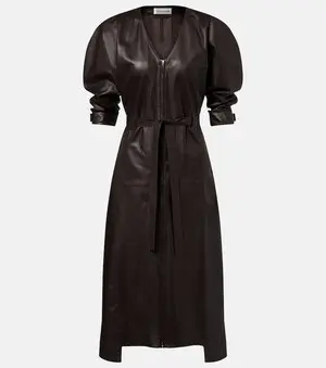 Victoria Beckham Leather Midi Dress - Brown