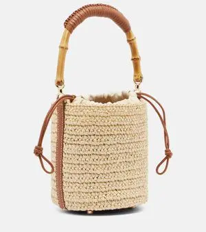 SELF-PORTRAIT Small Raffia Bucket Bag - Beige