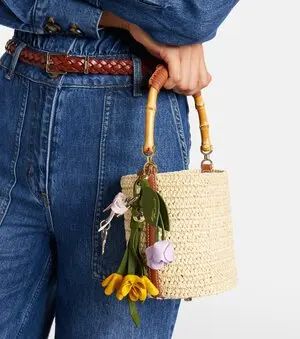 SELF-PORTRAIT Small Raffia Bucket Bag - Beige