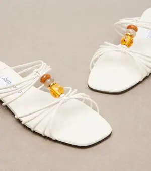 JIMMY CHOO Lova Beaded Leather Sandals - White