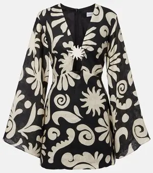 CALA DE LA CRUZ Vera Printed Linen Mini Dress - Black