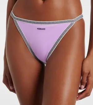 Versace Logo Embroidered Bikini Bottoms - Purple