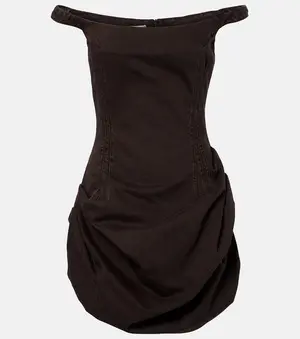 Magda Butrym Gathered Off-shoulder Denim Mini Dress - Brown