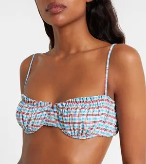Faithfull The Brand Esterel Checked Bikini Top - Blue