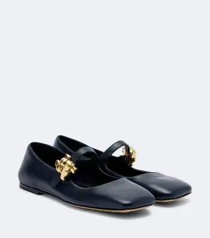 Bottega Veneta Lucy Embellished Leather Mary Jane Flats - Black