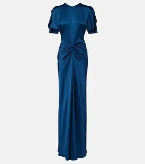Victoria Beckham Isabella Gathered Satin Gown - Blue