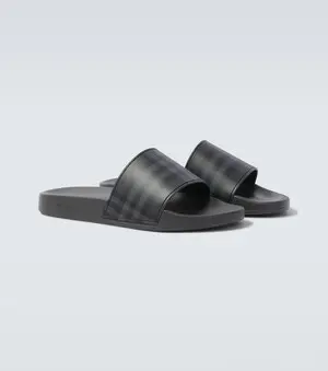 Burberry Check Slides - Grey
